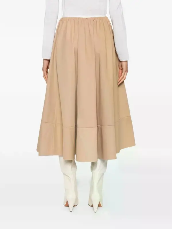 Maje Cotton Midi Skirt With Elasticated Waist And Contrasting Trim