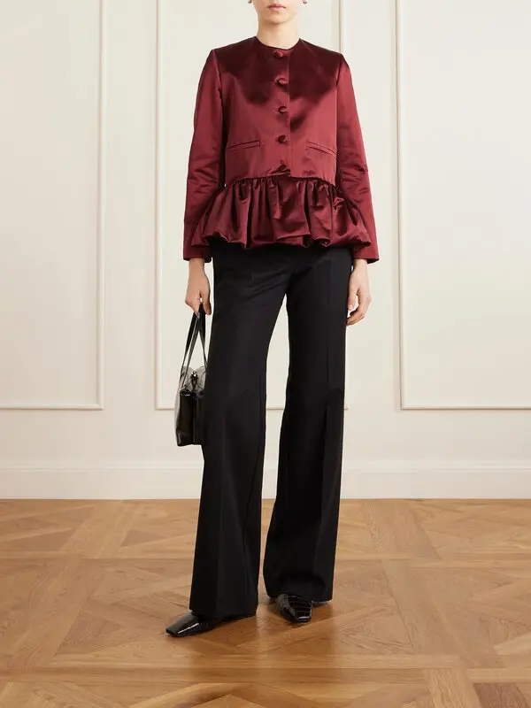 LIBEROWE Cotton-blend Duchesse-satin Peplum Jacket - Burgundy