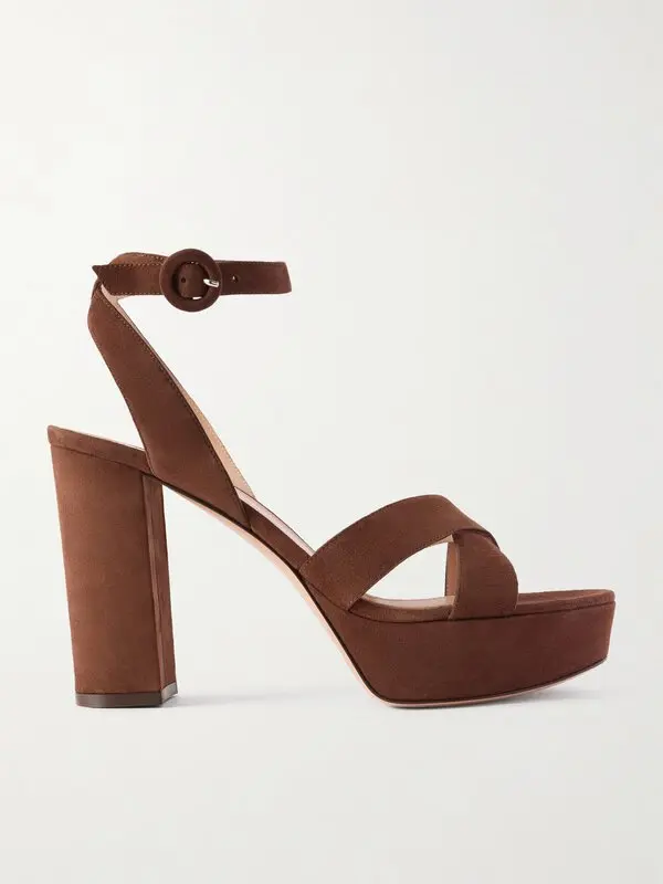 GIANVITO ROSSI Sabrina 70 Suede Platform Sandals - Brown