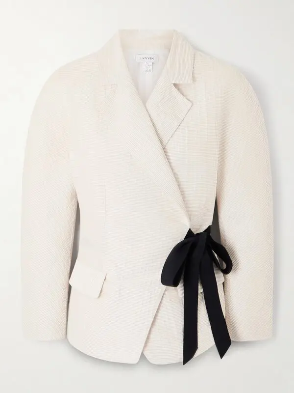 LANVIN Belted Textured-satin Jacket - Neutrals