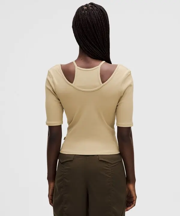 Lululemon Layered-look Ribbed Short-sleeve Shirt - Compass Khaki