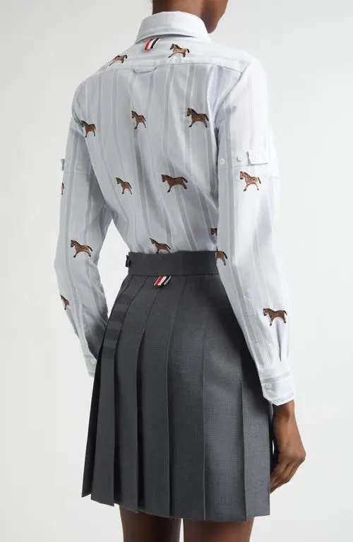 Thom Browne Lunar New Year Horse Embroidered Oxford Shirt - Medium Blue