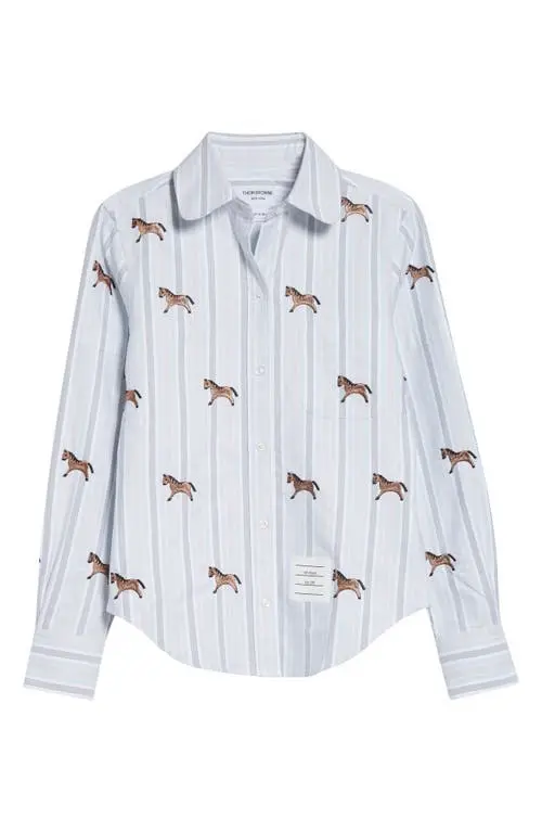 Thom Browne Lunar New Year Horse Embroidered Oxford Shirt - Medium Blue