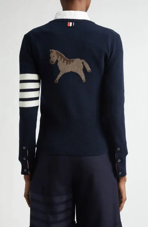 Thom Browne Merino Wool Cardigan - Navy