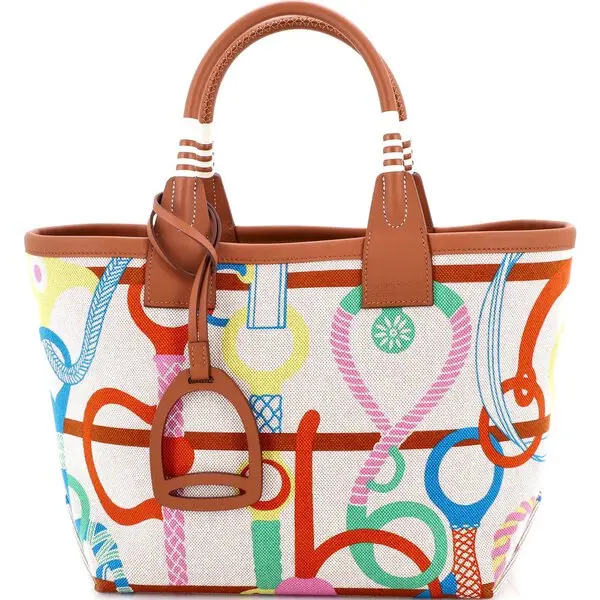 HERMES Sac Steeple 25 Tote Printed Toile With Leather - Gold