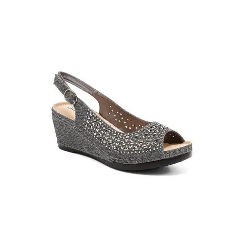 LACY COUTURE Embellished Wedge Heels - Pewter