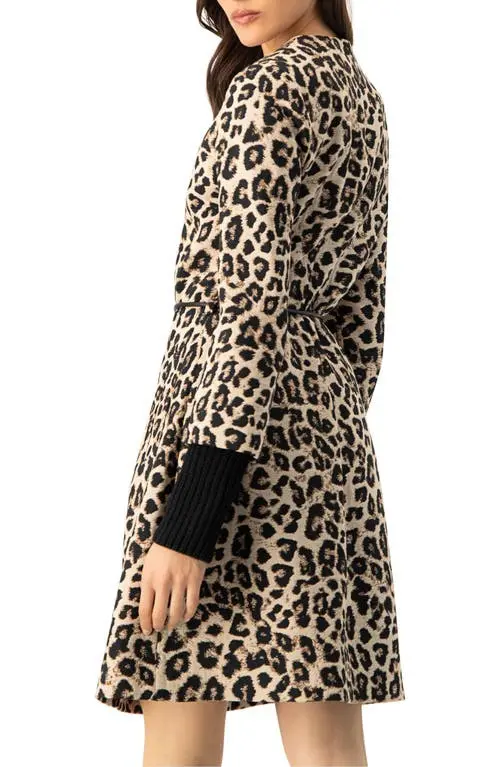 IVONNE Animal Print Long Coat With Ribbed Cuffs