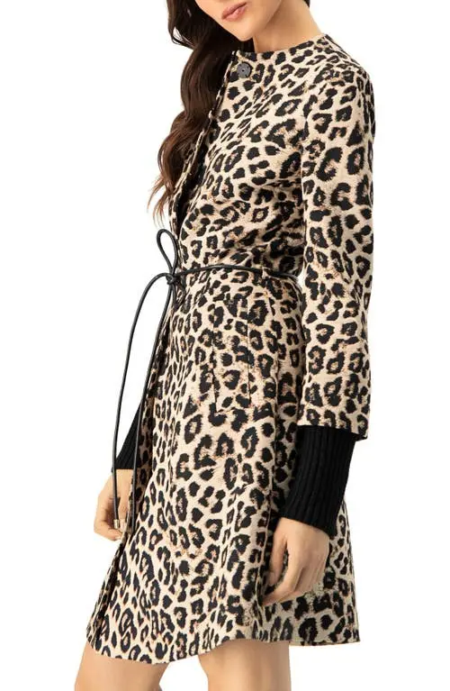IVONNE Animal Print Long Coat With Ribbed Cuffs
