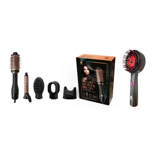 PURSONIC Hair Wellness Duo Hot Air Blower Brush & 3-in-1 Led Therapy Scalp Brush - Black