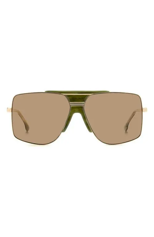Victoria Beckham 62mm Square Aviator Sunglasses - Green Marble Gold/brown