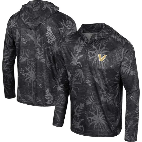 COLOSSEUM Vanderbilt Commodores Palms Printed Lightweight Quarter-zip Hooded Top - Black