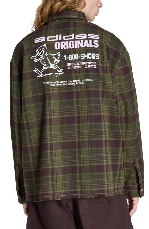 Adidas Duck Graphic Distressed Plaid Cotton Flannel Button-up Shirt