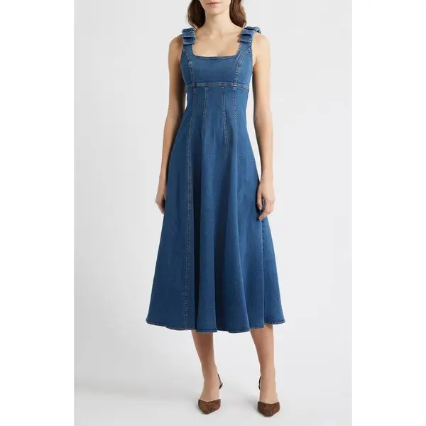 FREEMARKET Empire Waist Cotton Blend Dress - Denim