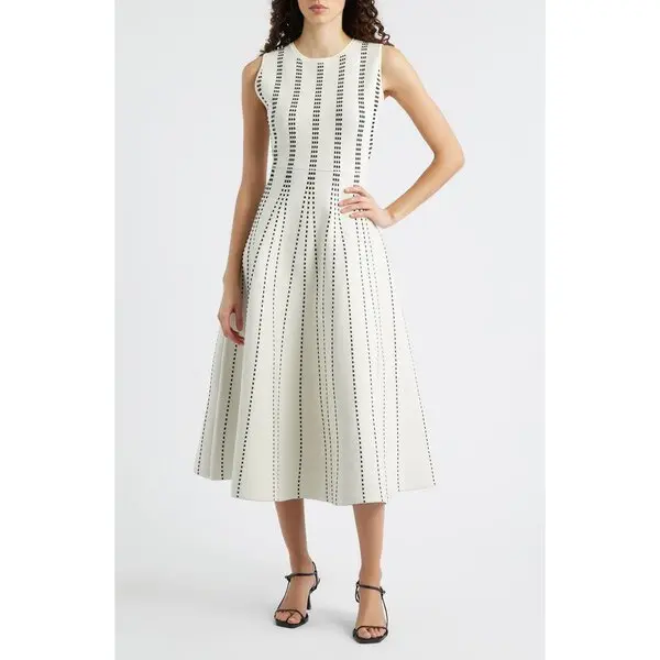 FREEMARKET Contrast Piping Sleeveless Midi Sweater Dress - White/black