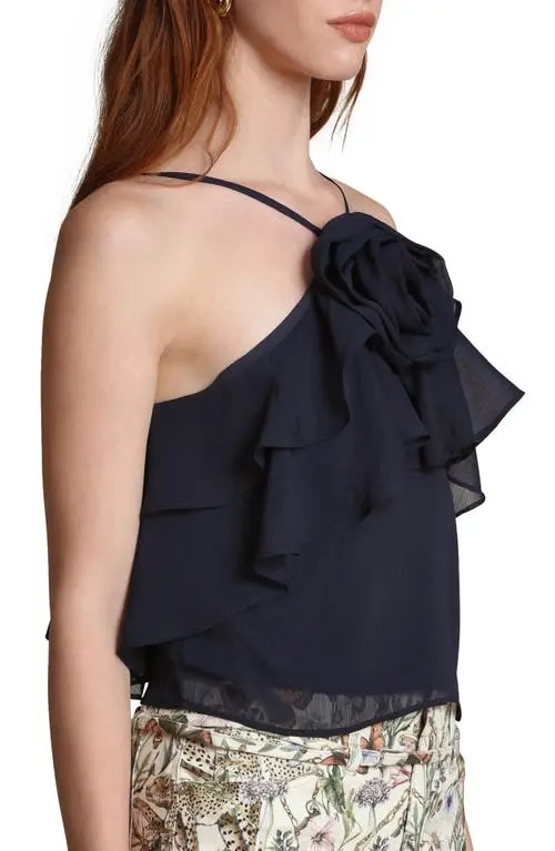 Avec Les Filles Rosette Ruffle Halter Top - Deep Navy