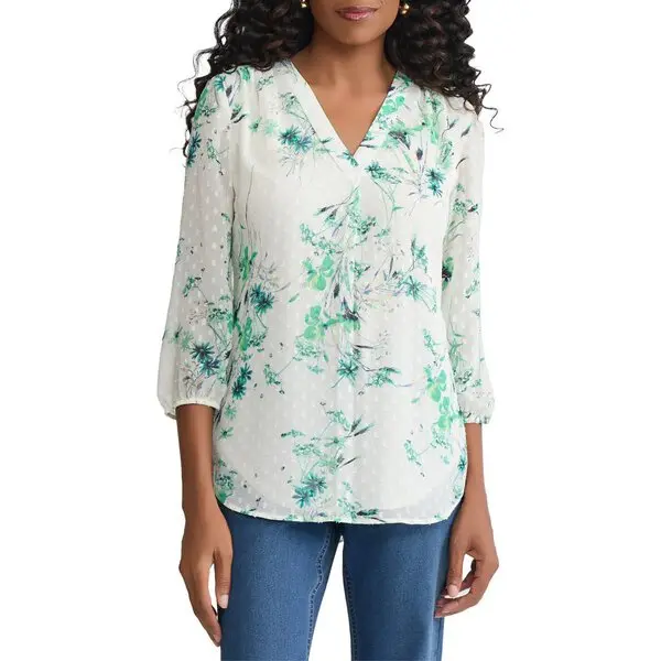 Jones New York Clip Dot Chiffon Floral Top