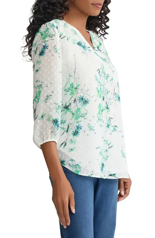 Jones New York Clip Dot Chiffon Floral Top