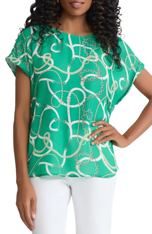 Jones New York Chain Print Side Button Top - Kelly Multi