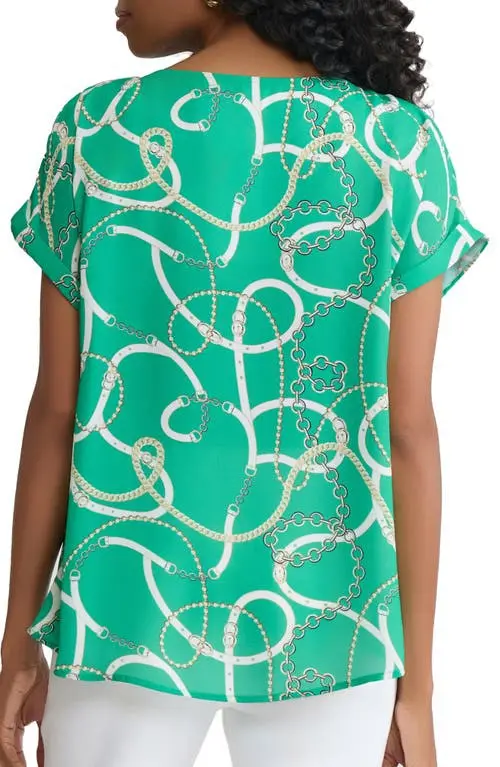 Jones New York Chain Print Side Button Top - Kelly Multi