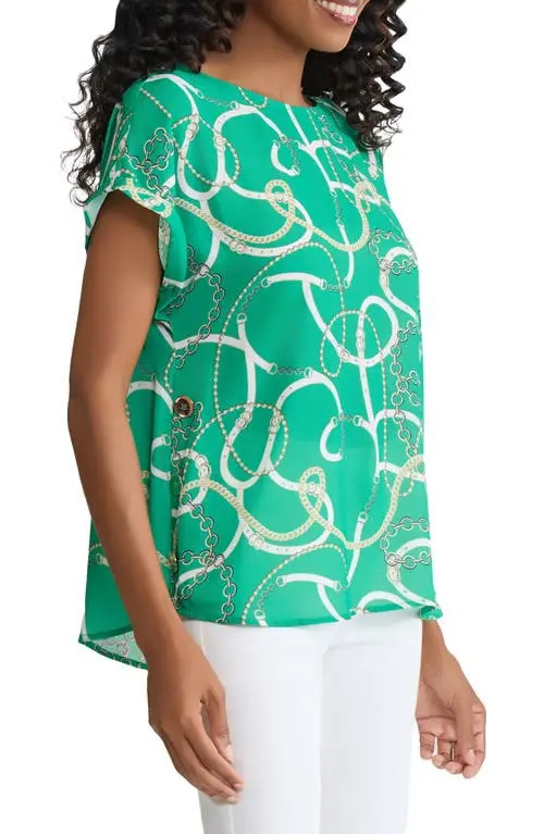 Jones New York Chain Print Side Button Top - Kelly Multi