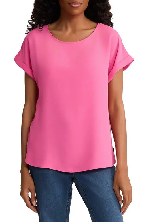 Jones New York Button Side Short Sleeve Top - Dutch Pink