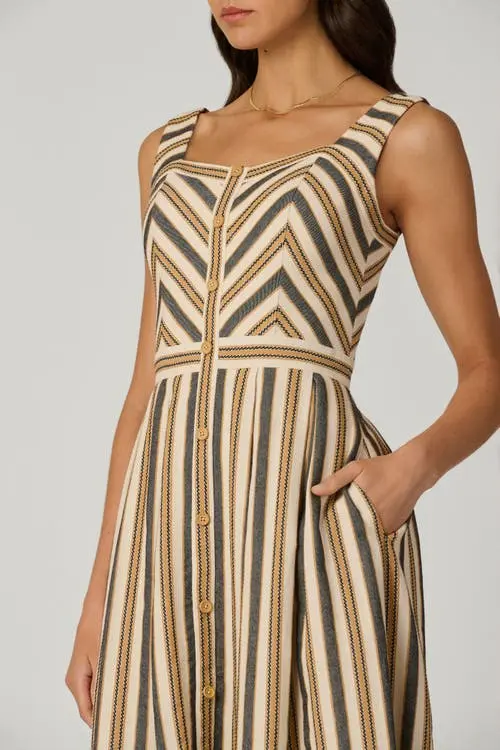 Shoshanna Lyda Contrast Stripe Jacquard Dress