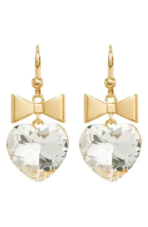 Tory Burch Crystal Heart And Bow Drop Earrings - Tory Gold/crystal