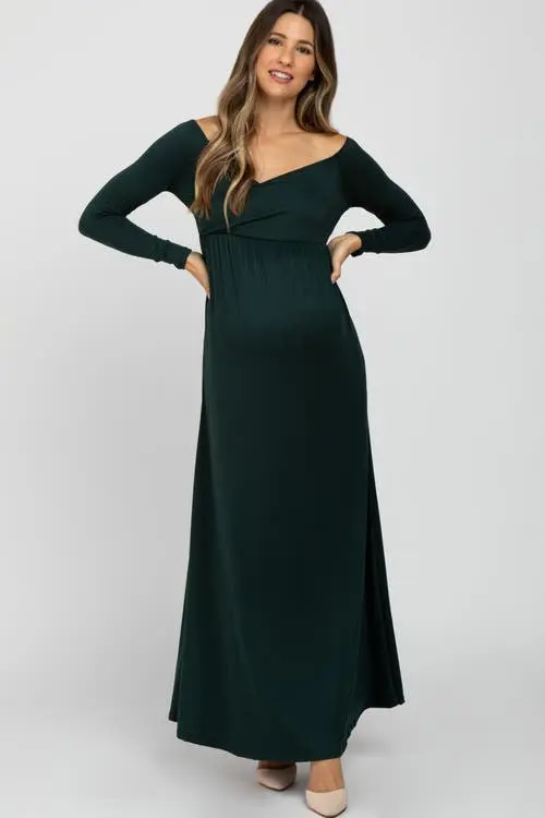 PINKBLUSH Wrap Front Empire Waist Maxi Dress - Forest Green