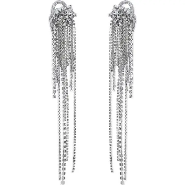 AREA Long Messy Chain Drop Earrings - Clear Crystal/silver