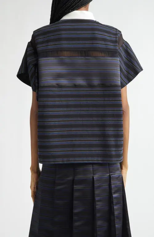 Sacai Striped Cropped Cotton Shirt - Black/navy