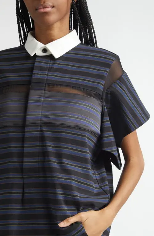 Sacai Striped Cropped Cotton Shirt - Black/navy