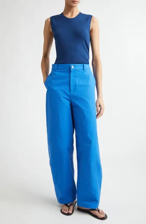 Partow High-waist Barrel Leg Cotton Pants - Azure
