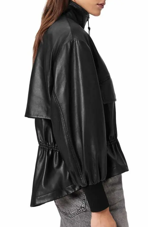 ALLSAINTS Flor Leather Peplum Jacket - Black