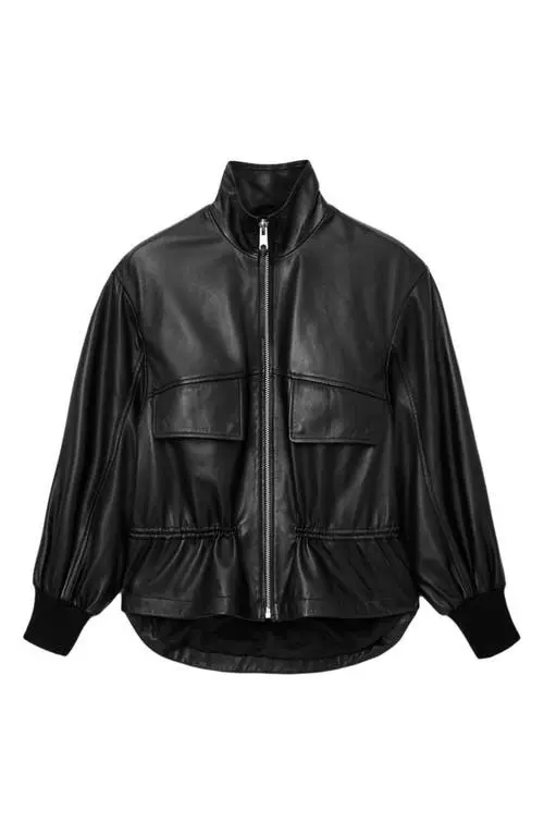 ALLSAINTS Flor Leather Peplum Jacket - Black