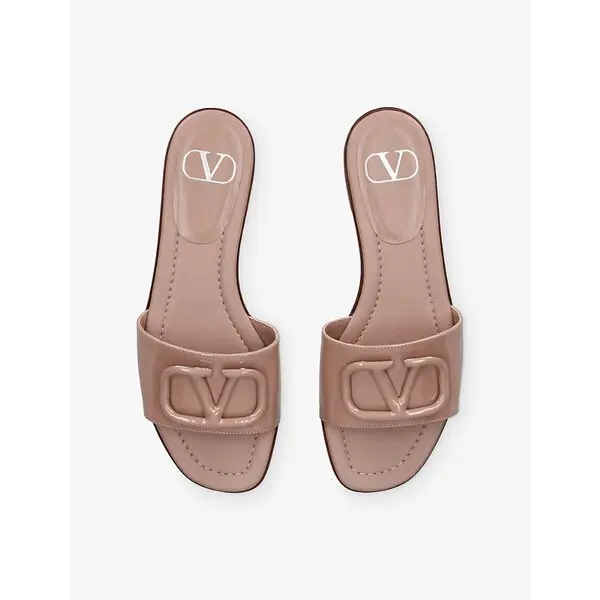 Valentino Garavani Vlogo Signature Patent-leather Slides - Blush