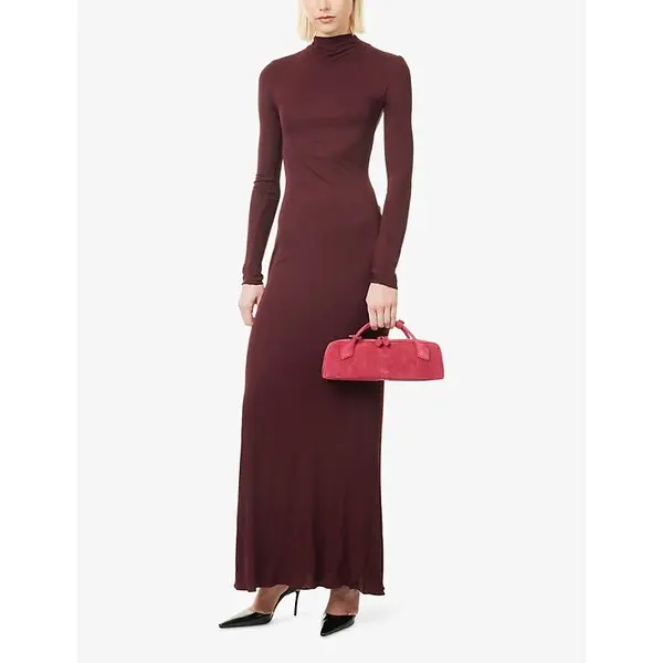 AlaA Draped Long-Sleeve Jersey Maxi Dress - Cognac | Editorialist