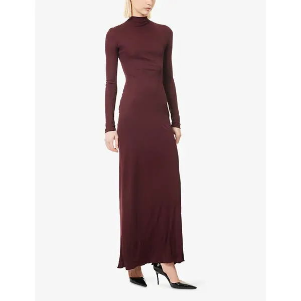 Alaïa Draped Long-sleeve Maxi Dress - Cognac
