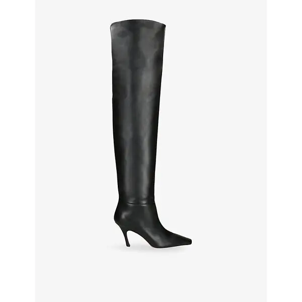 Amina Muaddi Jamie 80 Leather Thigh-high Boots - Black