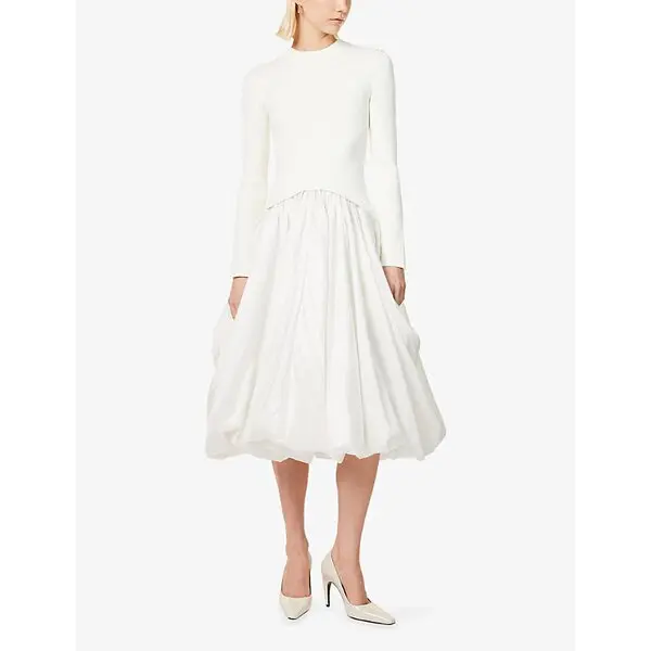 Simkhai Kenlie Long-sleeve Taffeta-knit Midi Dress - Ivory
