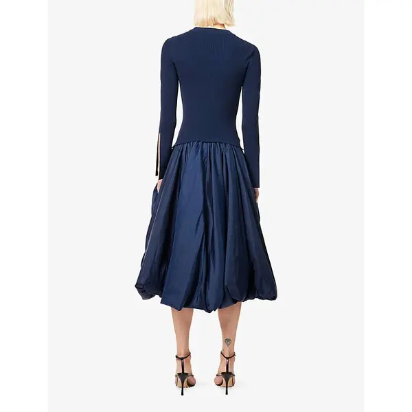 Simkhai Kenlie Long-Sleeve Taffeta-Knit Midi Dress - Midnight | Editorialist