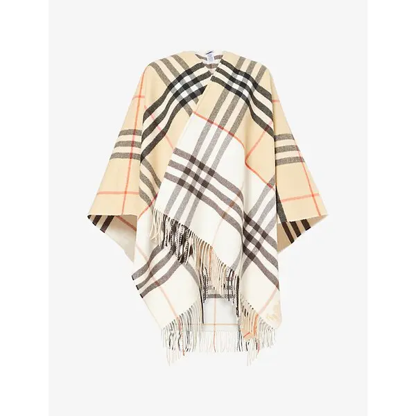 Burberry Contrast Check-pattern Cashmere And Wool-blend Cape - Sand/pebble White