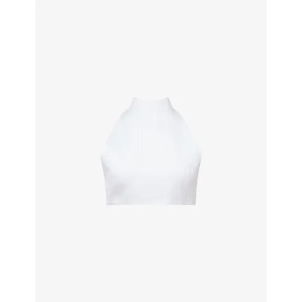 Alaïa Plastron Halterneck Cotton-poplin Top - Blanc
