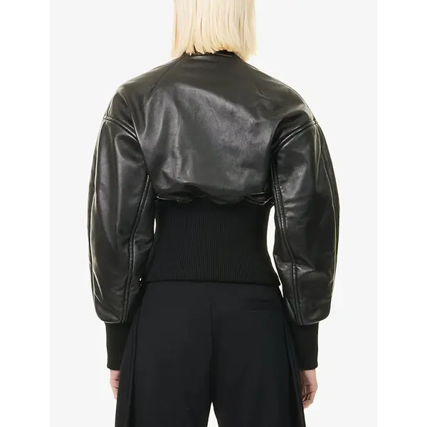 Alaïa Cinch Leather Bomber Jacket