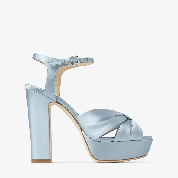 JIMMY CHOO Heloise 120 Satin Platform Sandals - Ice Blue