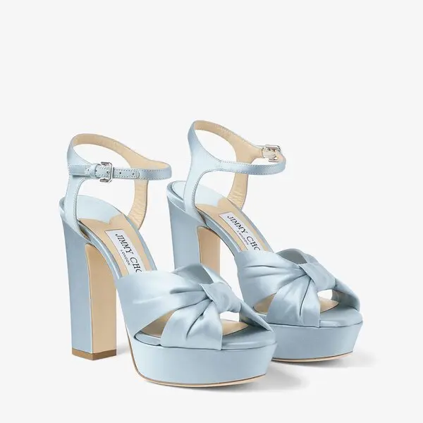 JIMMY CHOO Heloise 120 Satin Platform Sandals - Ice Blue