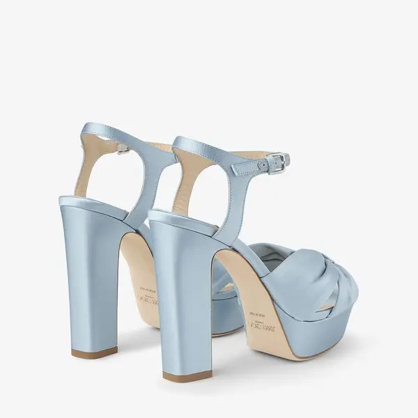 JIMMY CHOO Heloise 120 Satin Platform Sandals - Ice Blue