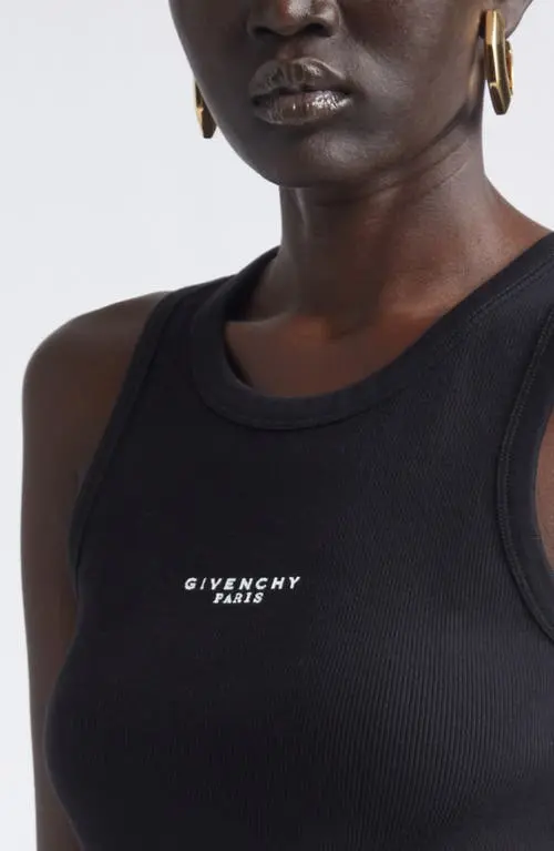 Givenchy Embroidered Logo Stretch Cotton Rib Tank - Black