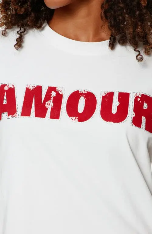 Sanctuary Embellished Organic Cotton T-shirt - White/cherry Lacquer