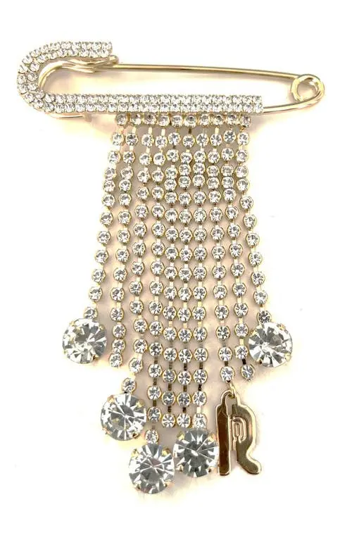 Rabanne Crystal-embellished Safety Pin Bag Charm - Gold/crystal