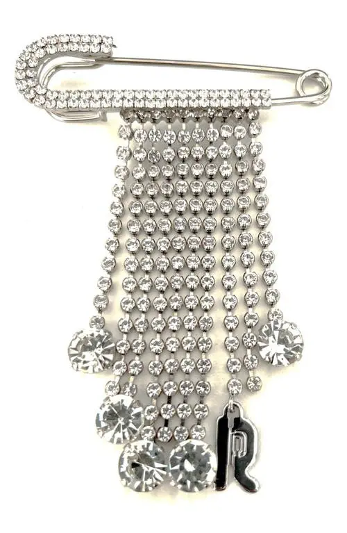 Rabanne Crystal-embellished Safety Pin Bag Charm - Silver/crystal